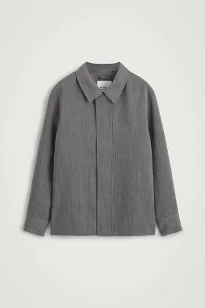 Cos Placket-detail Wool Shirt - Gray