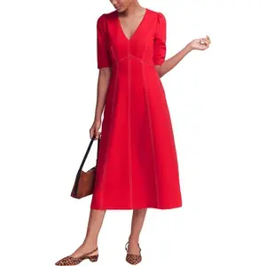Boden Puff Sleeve Ponte Midi Dress
