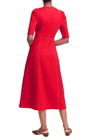 Boden Puff Sleeve Ponte Midi Dress