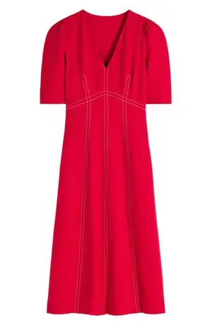 Boden Puff Sleeve Ponte Midi Dress