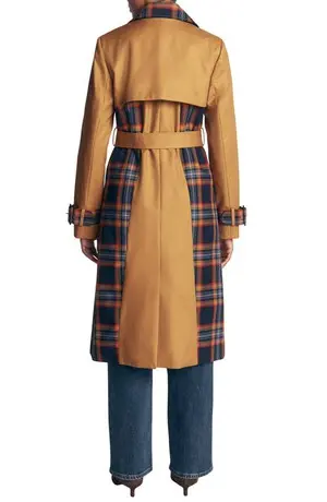 Boden Plaid Accent Double Breasted Cotton Trench Coat