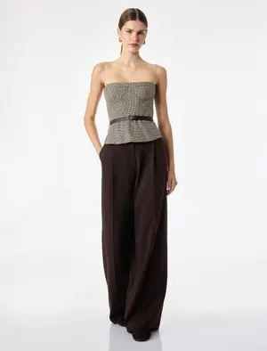 Koton Strapless Houndstooth Corset Top With Belt - Brown Check