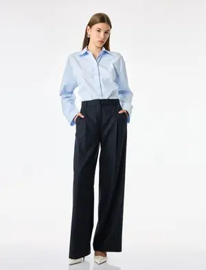 Koton High Rise Checked Wide Leg Tailored Trousers - Ecru Check