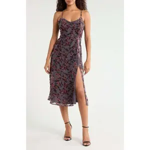 SUGARLIPS Liberty Floral Midnight Burnout Midi Dress - Grey Multi