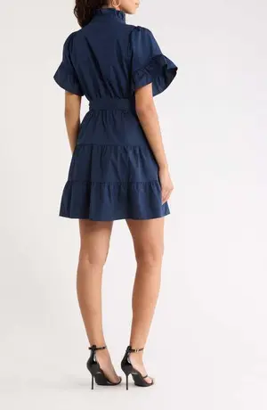 SUGARLIPS Cottonwood Ruffle Fit & Flare Minidress - Navy