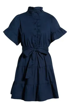 SUGARLIPS Cottonwood Ruffle Fit & Flare Minidress - Navy