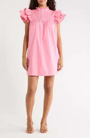 SUGARLIPS Lovel Ruffle Sleve Shift Dress - Bubble-gum
