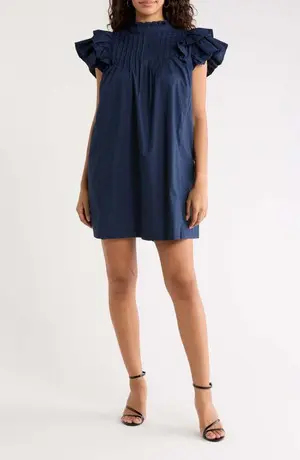 SUGARLIPS Lovel Ruffle Sleve Shift Dress - Navy