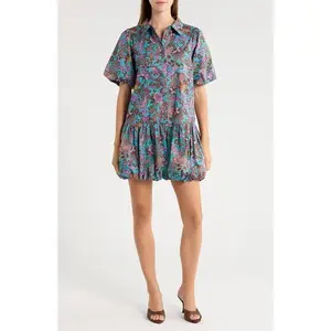 SUGARLIPS Staci Floral Bubble Hem Cotton Dress - Teal Multi