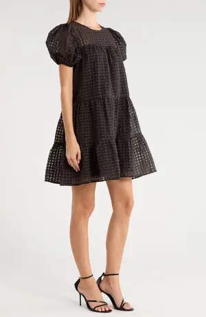 SUGARLIPS Darling Nest Tiered Cotton Blend Organza Minidress - Black