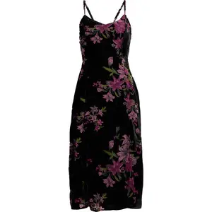 SUGARLIPS Sylvia Floral Midnight Velvet Midi Dress - Black-multi