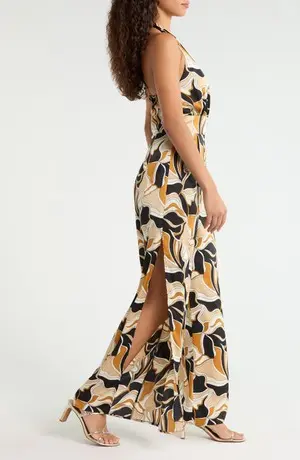 SUGARLIPS Madrone Abstract Print Satin Jumpsuit