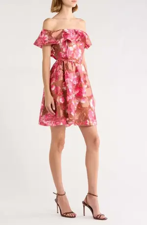 SUGARLIPS Mersin Floral Print Off The Shoulder Dress