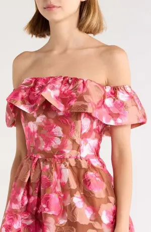 SUGARLIPS Mersin Floral Print Off The Shoulder Dress