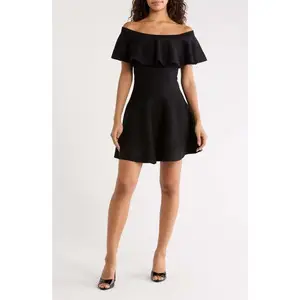 SUGARLIPS Dennet Off The Shoulder Fit & Flare Minidress - Black