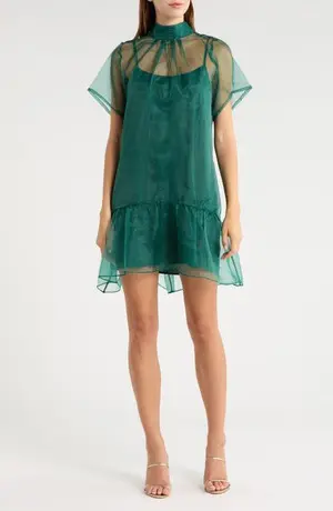 SUGARLIPS Berny Mock Neck Organza Minidress Emerald