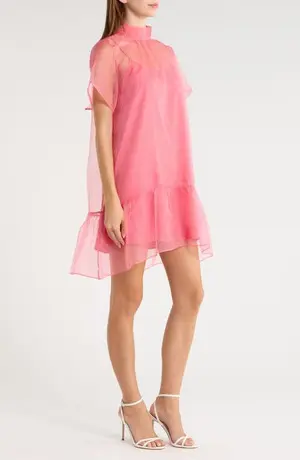 SUGARLIPS Berny Mock Neck Organza Minidress - Pink
