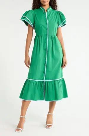 SUGARLIPS Davie Contrast Trim Cotton Shirtdress - Kelly
