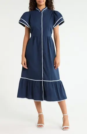 SUGARLIPS Davie Contrast Trim Cotton Shirtdress - Navy