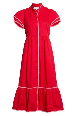 SUGARLIPS Davie Contrast Trim Cotton Shirtdress - Red