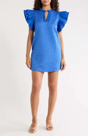 SUGARLIPS Yulia Flutter Sleeve Quilted Shift Minidress - Cobalt
