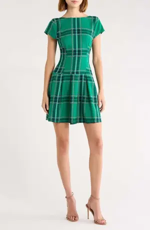 SUGARLIPS Jade Pleated Plaid Dress - Jade Multi