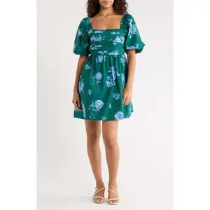 SUGARLIPS Truth Be Told Floral Print Minidress - Teal-blue