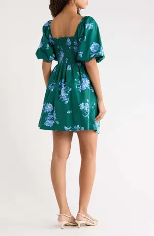 SUGARLIPS Truth Be Told Floral Print Minidress - Teal-blue
