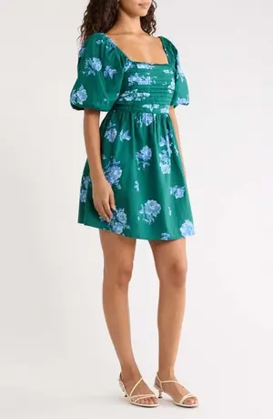 SUGARLIPS Truth Be Told Floral Print Minidress - Teal-blue