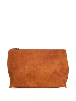 A.p.c. Neige Clou Logo-print Calf Suede Clutch Bag - Brown