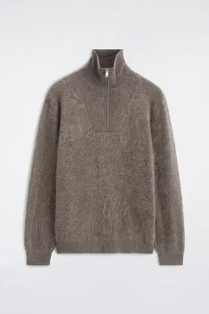 Cos Brushed-cashmere Zip-up Sweater - Brown