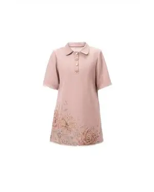 RONDOOZ Hand Painted Corduroy Shift Mini Dress With Hand Applied Embellishment