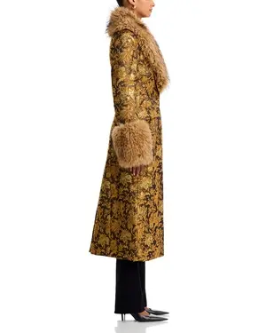 Cinq À Sept Ivella Faux Fur Trim Jacquard Coat