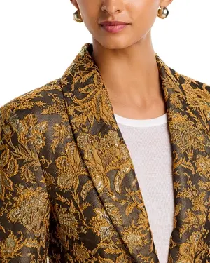 Cinq À Sept Ivella Faux Fur Trim Jacquard Coat