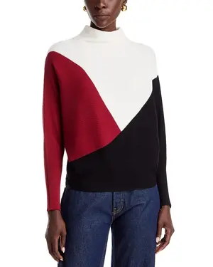 T Tahari Colorblock Dolman Sleeve Sweater - Dark Ruby