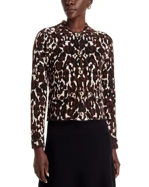 T Tahari Leopard Jacquard Sweater Jacket - Leopard Multi