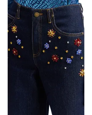 Avec Les Filles Rhinestone Embellished Highrise Wide Leg Jeans