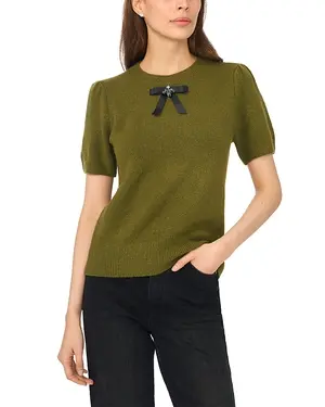 CECE DUPRAZ Bow Detail Short Sleeve Sweater - Capulet Olive