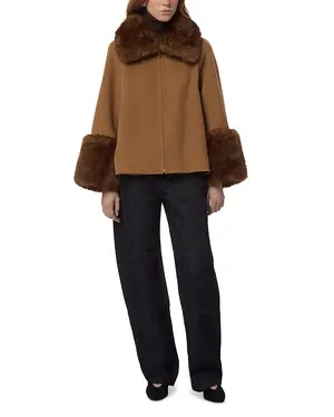 Apparis Judie Faux Fur Trim Wool Coat - Camel/mink