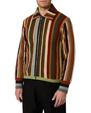Paul Smith Wool Knit Stripe Zip Sweater - Multi Colored