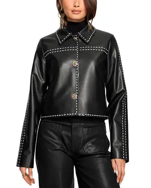 Ramy Brook Mira Leather Contrast Stitch Jacket