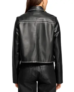 Ramy Brook Mira Leather Contrast Stitch Jacket
