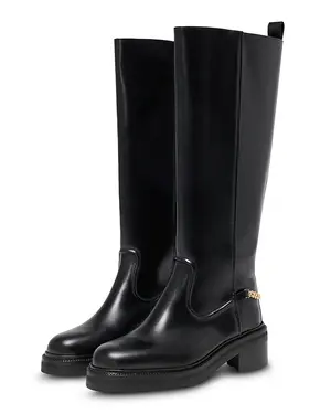 Maje Leather Chain Knee High Boots