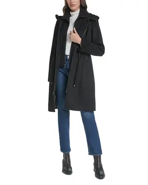 Cole Haan Hooded Slick Wool Blend Coat - Black