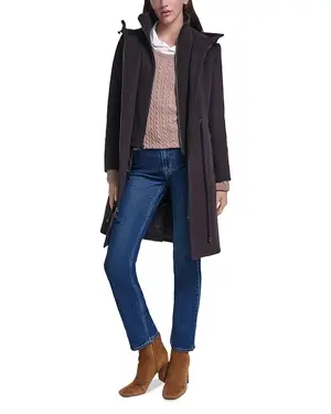 Cole Haan Hooded Slick Wool Blend Coat