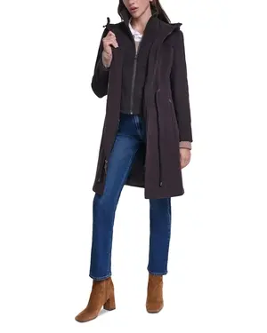 Cole Haan Hooded Slick Wool Blend Coat