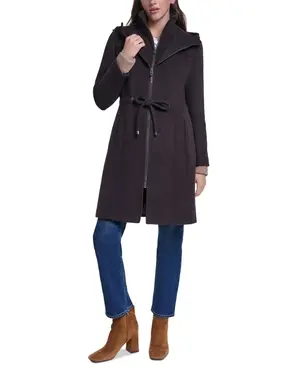 Cole Haan Hooded Slick Wool Blend Coat