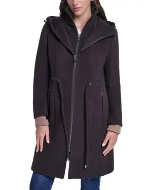 Cole Haan Hooded Slick Wool Blend Coat