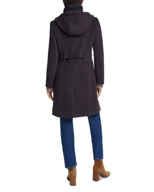 Cole Haan Hooded Slick Wool Blend Coat