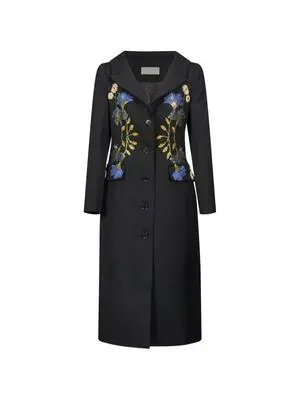 Elie Saab Floral-embroidered Single-breasted Coat - Black